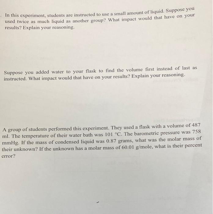 Solved In this experiment, students are instructed to use a | Chegg.com