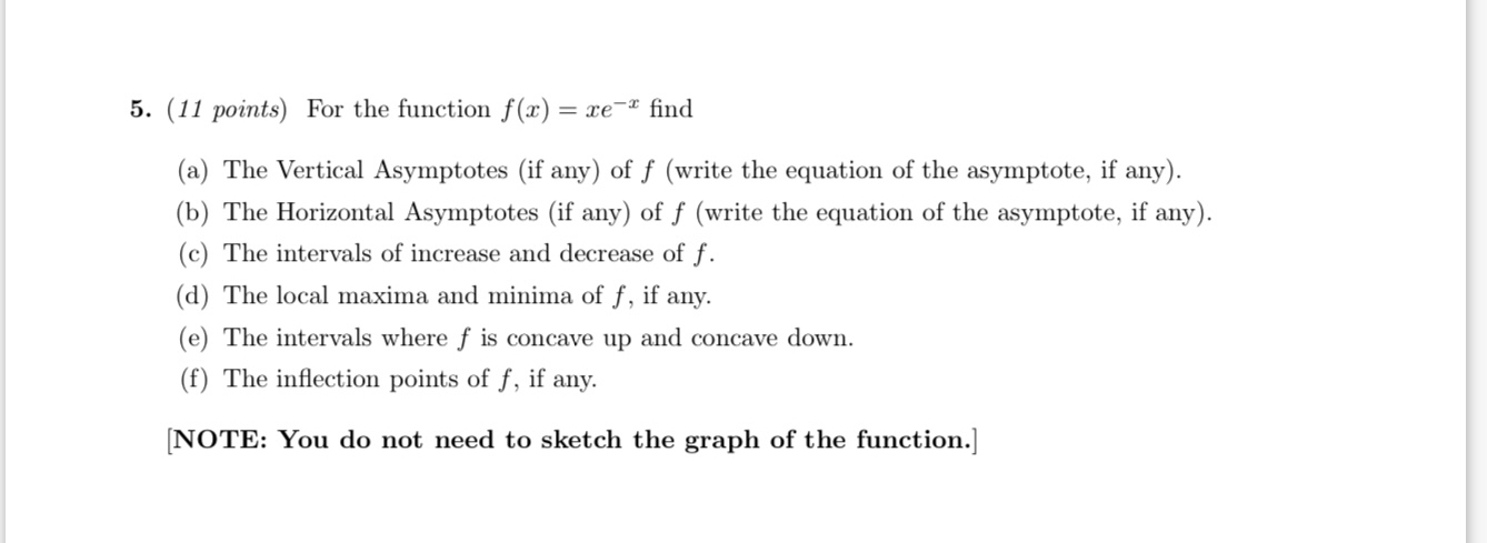 Solved (11 ﻿points) ﻿For the function f(x)=xe-x ﻿find(a) | Chegg.com