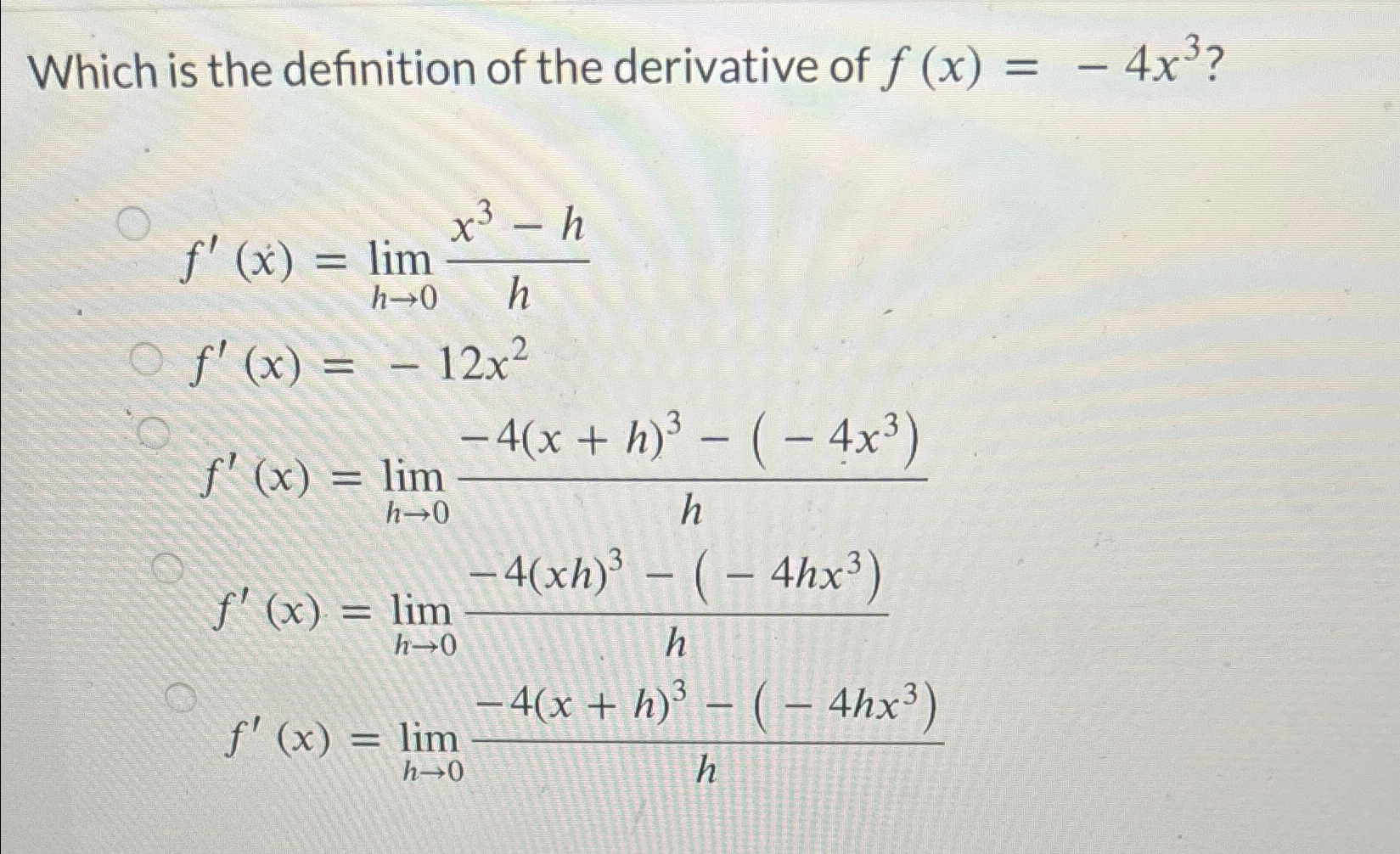 Solved Which is the definition of the derivative of | Chegg.com