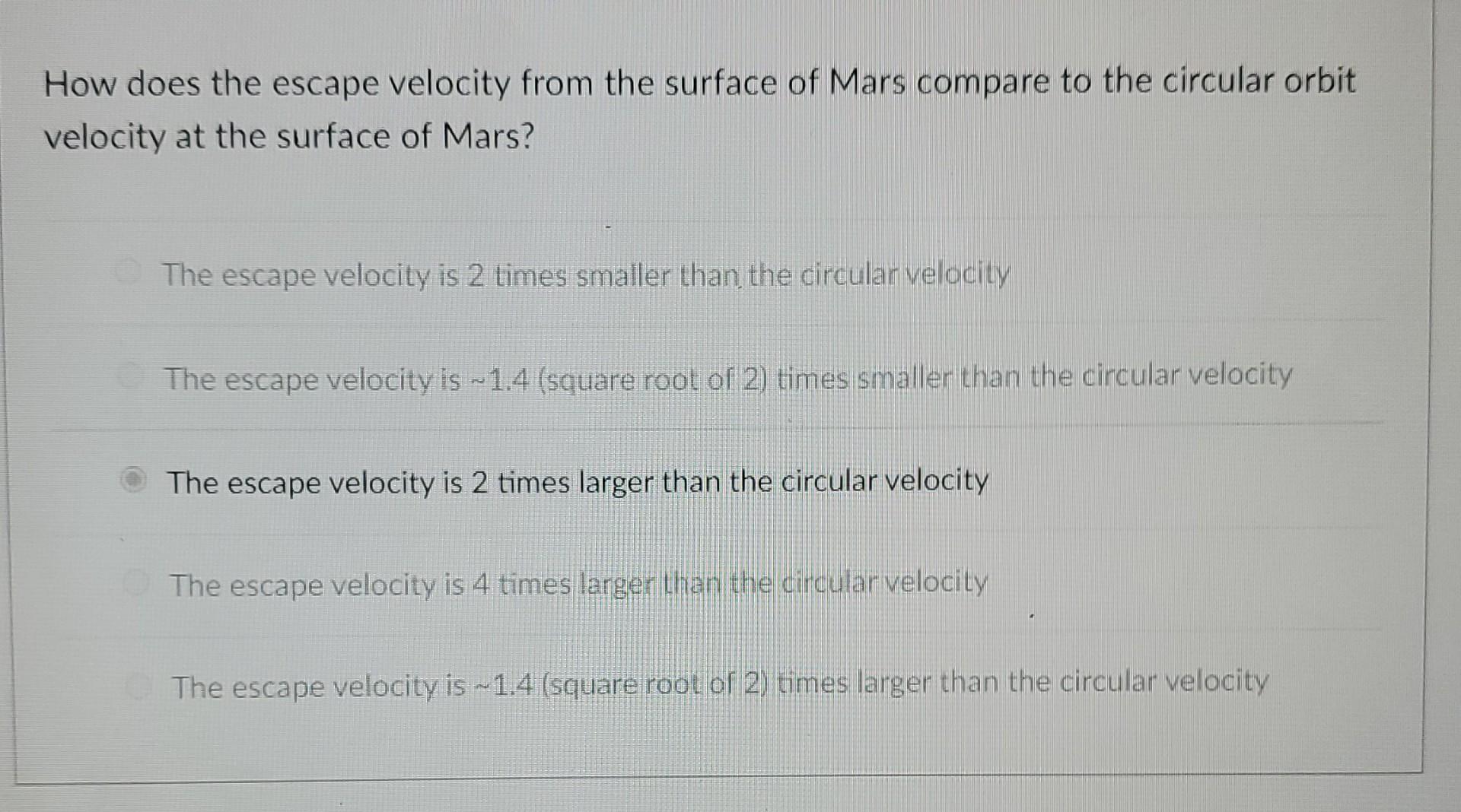 Solved How does the escape velocity from the surface of Mars | Chegg.com