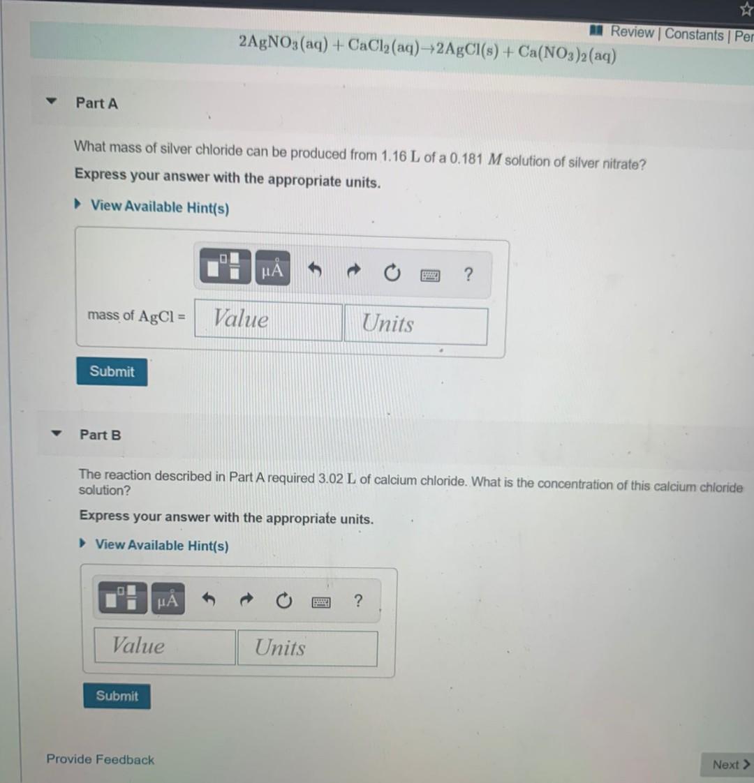 Solved Review Constants Per 2AgNO3(aq) +CaCl2(aq)+2AgCl(s) + | Chegg.com