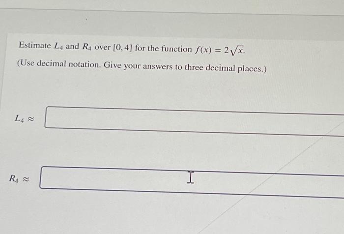 Solved Estimate L4 and R4 over [0, 4] for the function f(x) | Chegg.com
