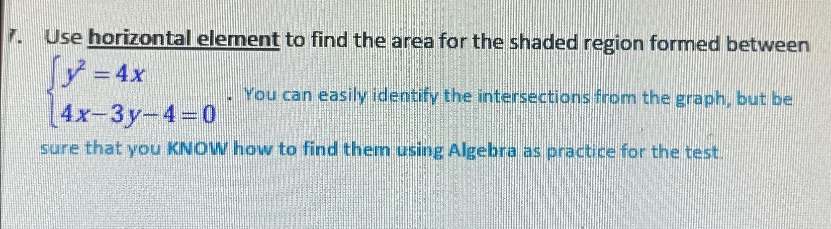 Solved Use horizontal element to find the area for the | Chegg.com
