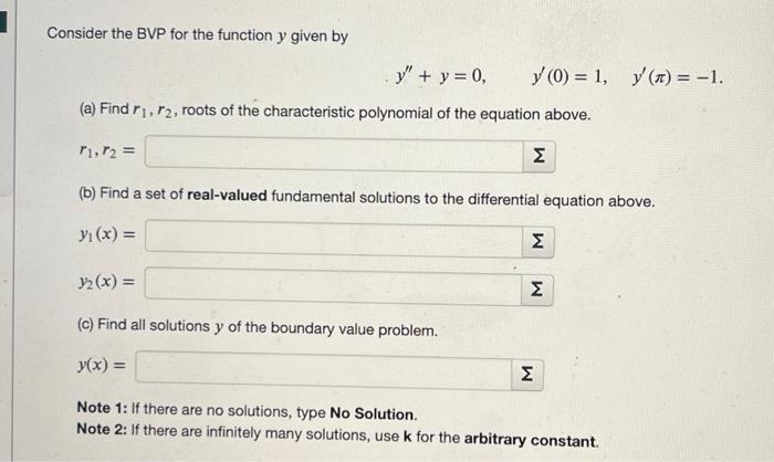 Solved Consider the BVP for the function y given by | Chegg.com