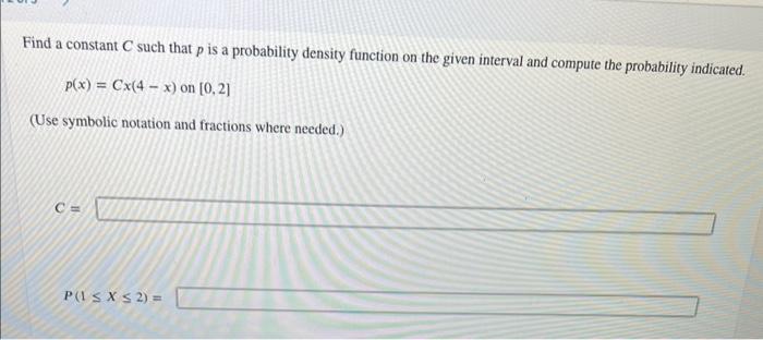 Solved Find a constant C such that p is a probability | Chegg.com