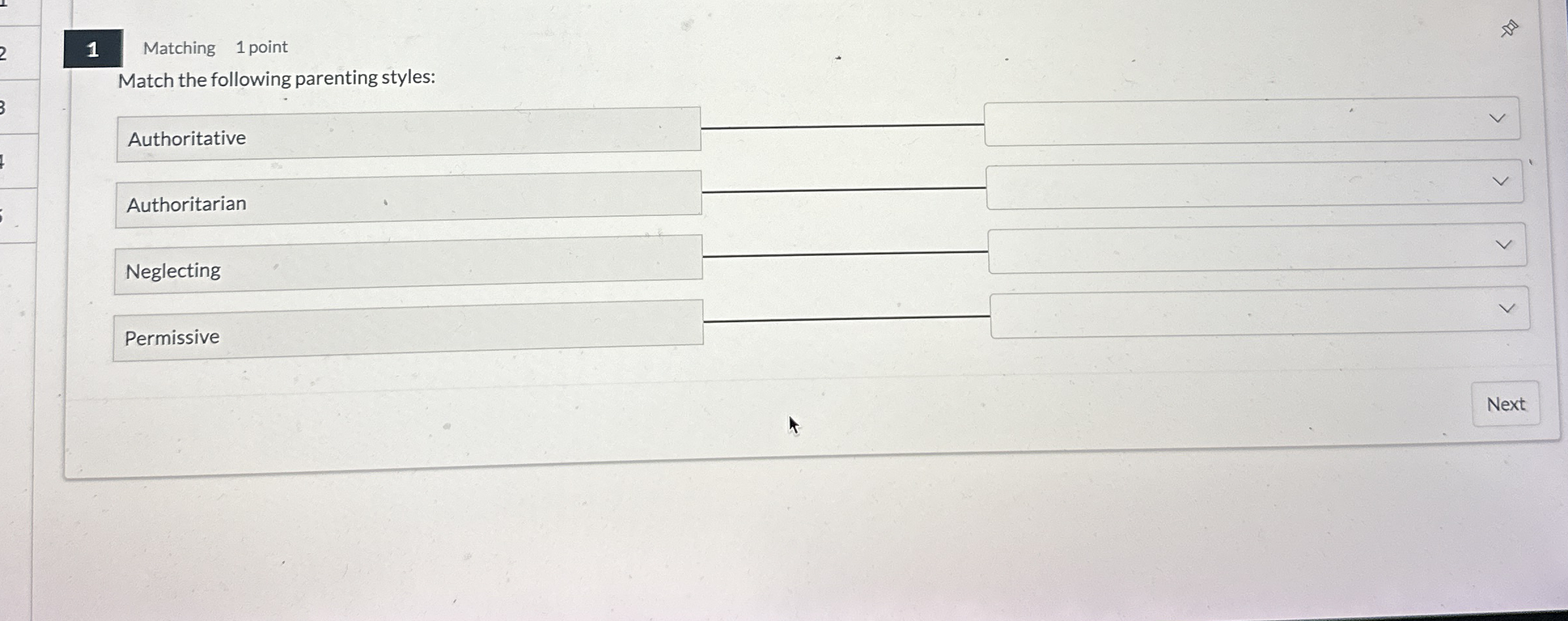 Solved 1Matching 1 ﻿pointMatch the following parenting | Chegg.com