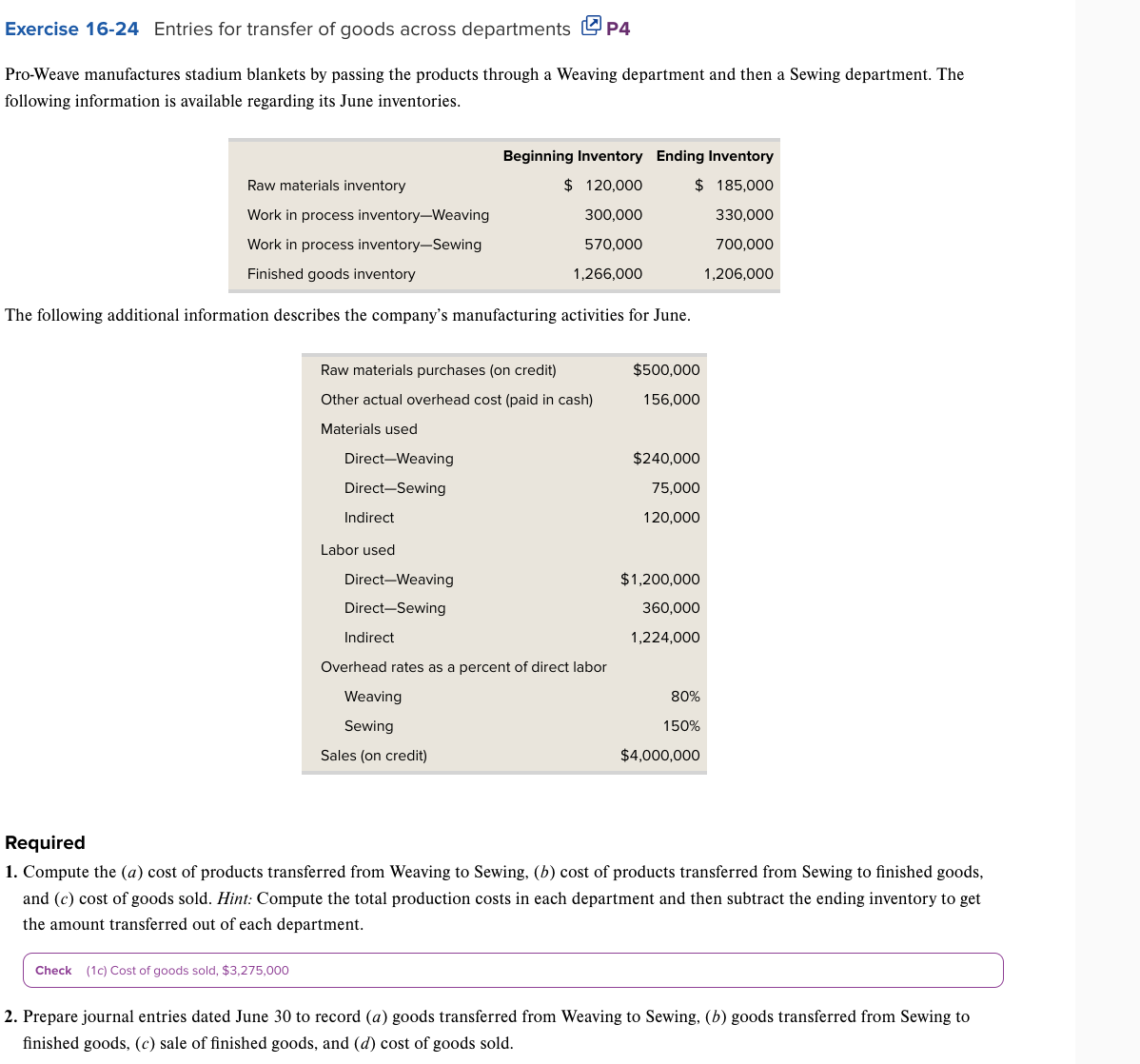Solved Exercise 16-24 ﻿Entries for transfer of goods across | Chegg.com