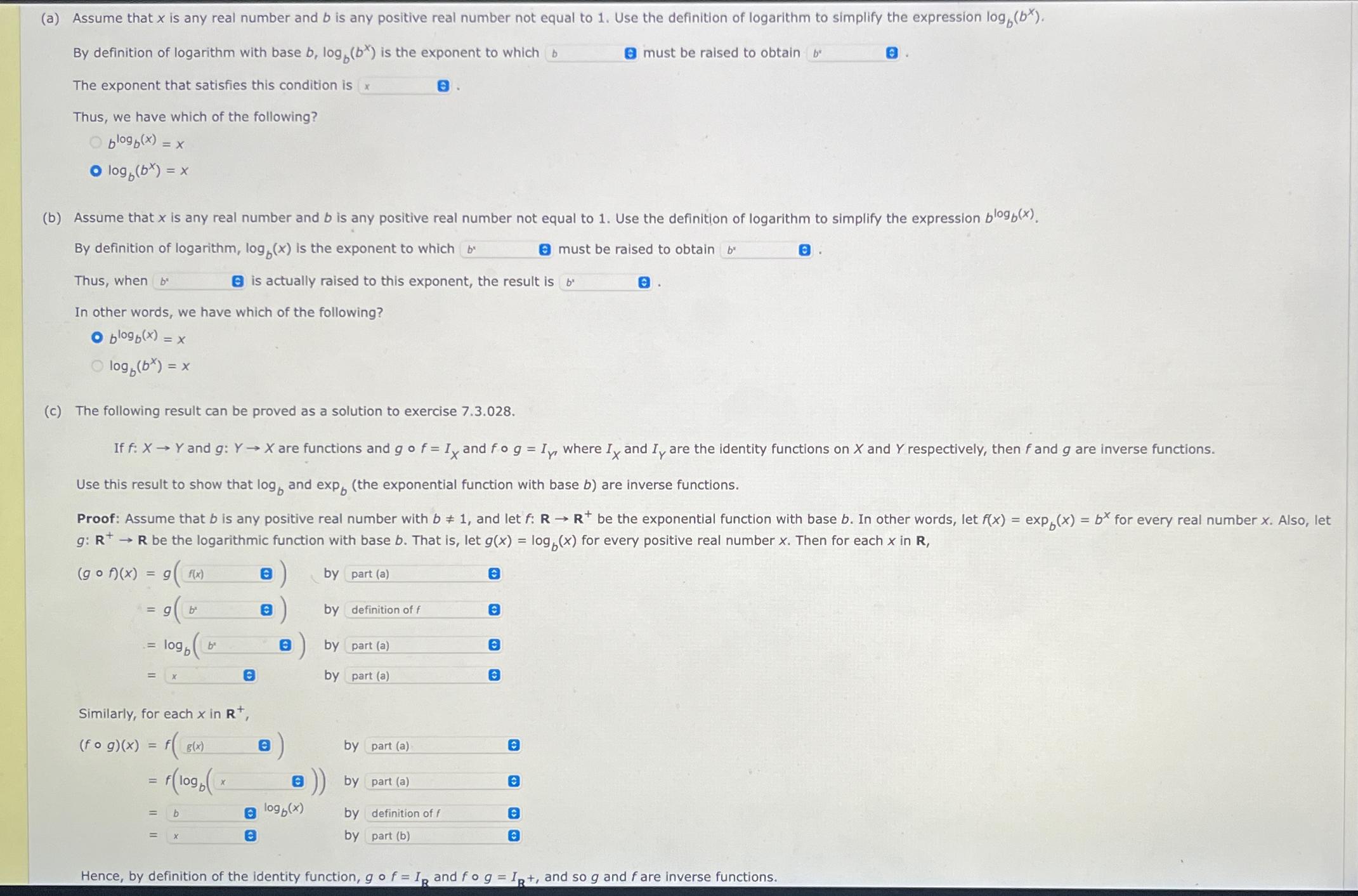 Solved (a) ﻿Assume that x ﻿is any real number and b ﻿is any | Chegg.com