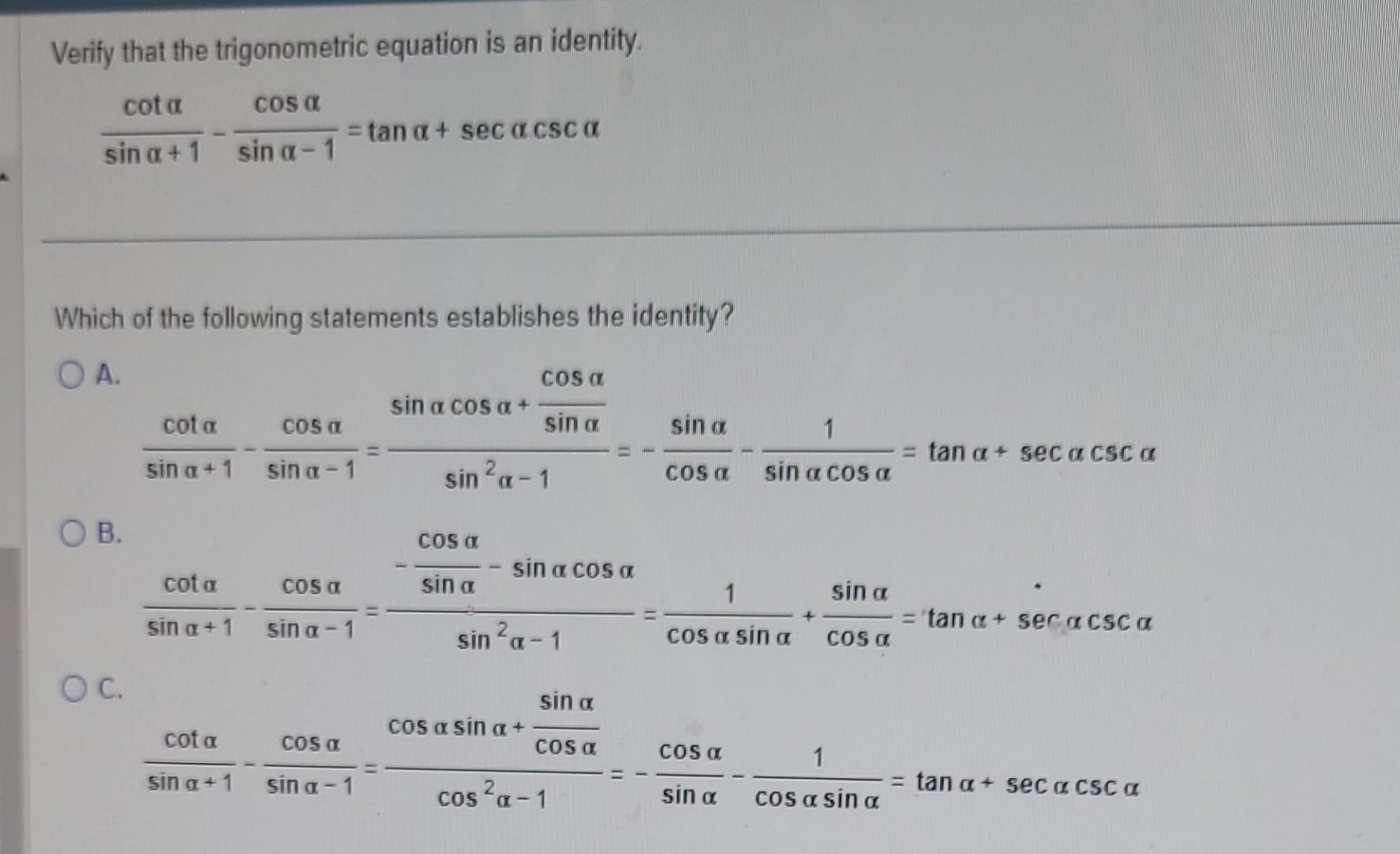 Solved Verify that the trigonometric equation is an | Chegg.com