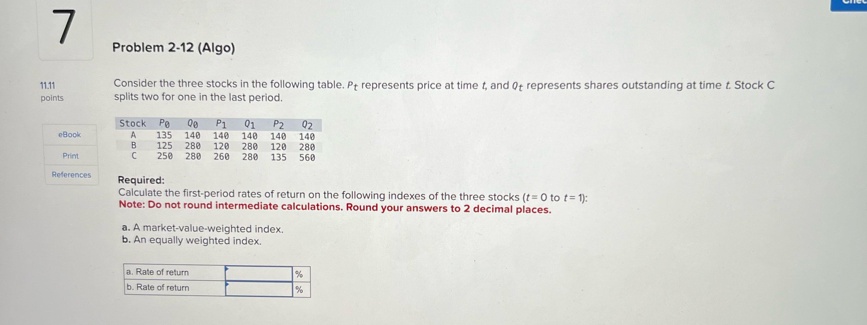Solved Problem 2-12 (Algo)11.11Consider the three stocks in | Chegg.com