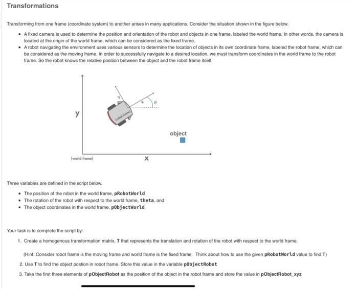 Solved Transforming from one frame (coordinate system) to | Chegg.com