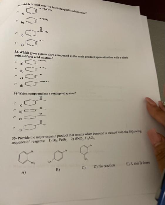 Solved a) b) r c) d) 33-Which gives a meta nitro compound as | Chegg.com