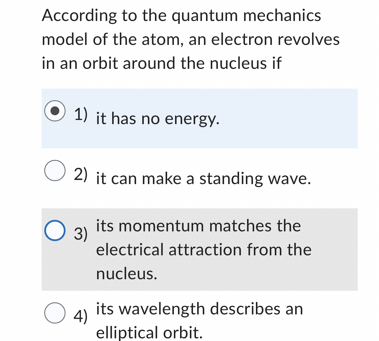 Solved According to the quantum mechanics model of the atom, | Chegg.com