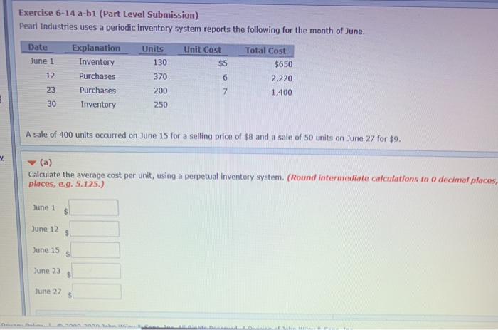 Solved Exercise 6-14 a-b1 (Part Level Submission) Pearl | Chegg.com