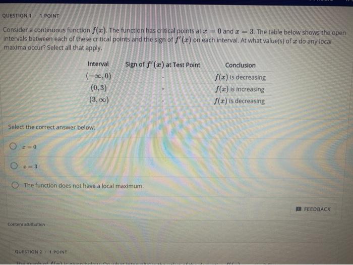 Solved QUESTION 1 - 1 POINT Consider a continuous function | Chegg.com
