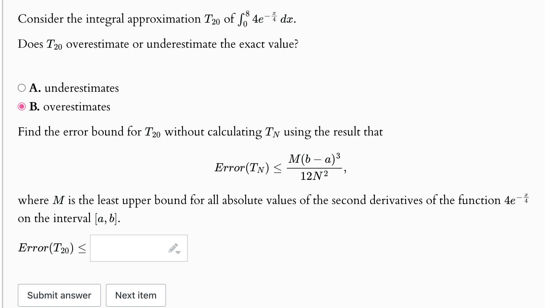 Solved Consider the integral approximation T20 ﻿of | Chegg.com