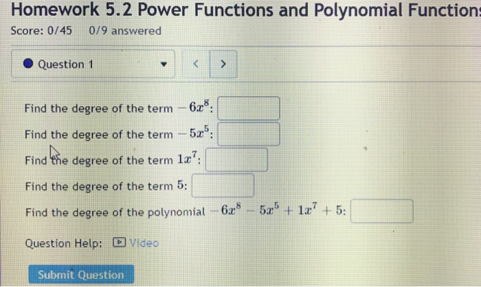 Solved Homework 5.2 Power Functions and Polynomial Functions | Chegg.com