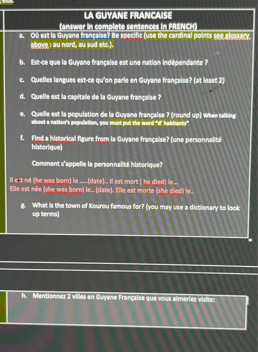 LA GUYANE FRANCAISE (answer in complate sentences in | Chegg.com