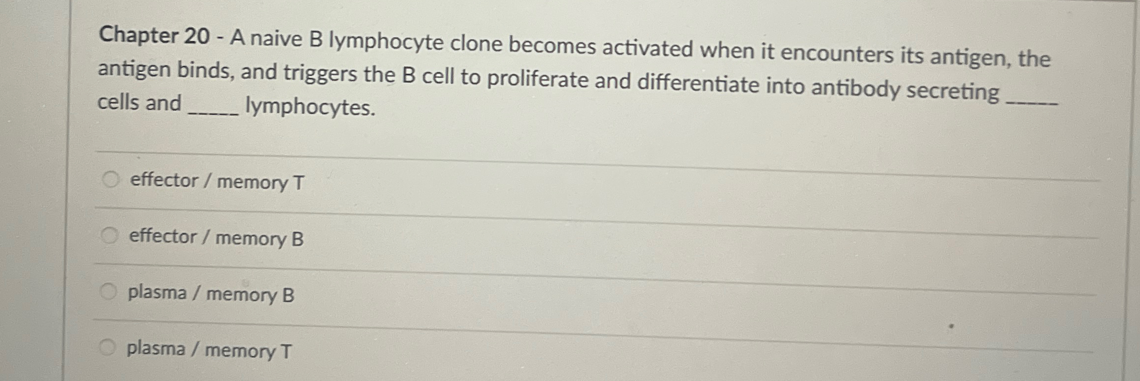 Solved Chapter 20 - ﻿A naive B lymphocyte clone becomes | Chegg.com