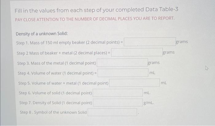 Solved Fill in the values from each step of your completed | Chegg.com