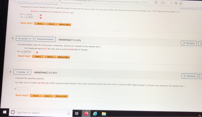Solved compute the simple interest INT for the specified | Chegg.com
