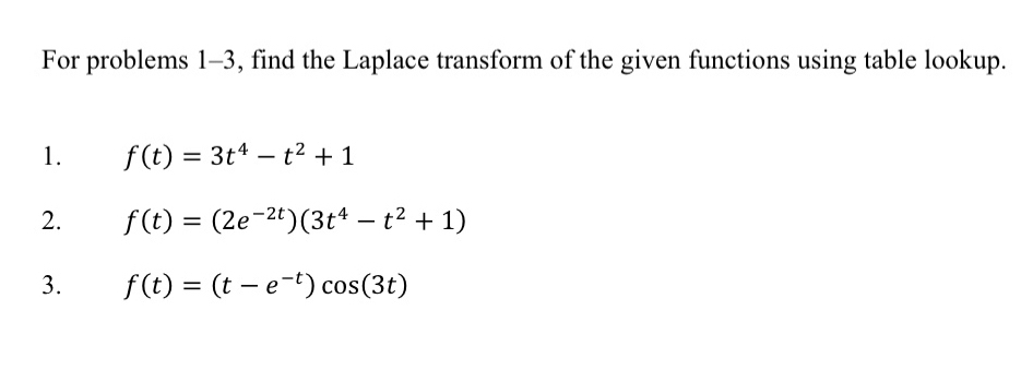Solved For problems 1-3, ﻿find the Laplace transform of the | Chegg.com
