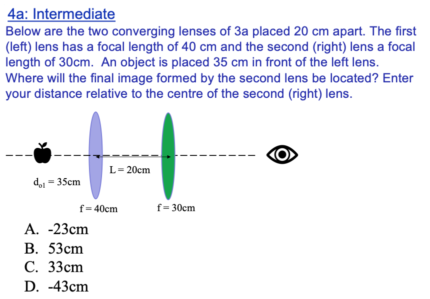 Solved 4a: IntermediateBelow are the two converging lenses | Chegg.com