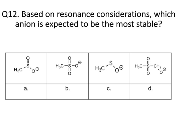 Solved Q12. ﻿Based on resonance considerations, whichanion | Chegg.com