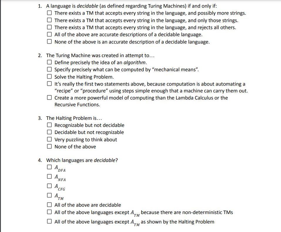 Solved A language is decidable (as defined regarding Turing | Chegg.com