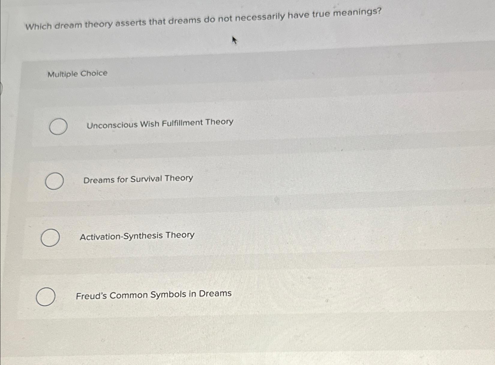 Solved Which dream theory asserts that dreams do not | Chegg.com