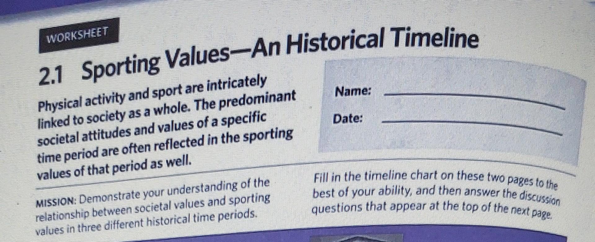2.1 Sporting Values-An Historical Timeline Physical | Chegg.com