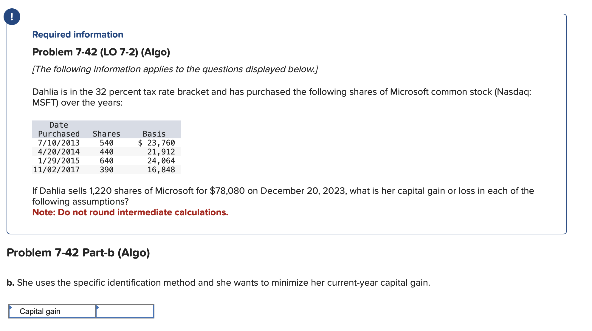 Solved Required informationProblem 7-42 (LO 7-2) (Algo)[The | Chegg.com
