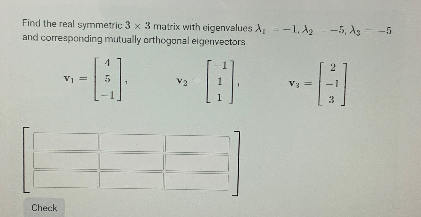 Solved Find the real symmetric 3×3 ﻿matrix with eigenvalues | Chegg.com