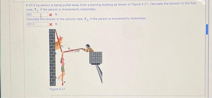 A 83.0 kg person is being pulled away from a burning | Chegg.com