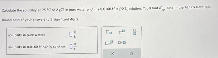 Solved Calculate the solubility at 25∘C of AgCl in pure | Chegg.com