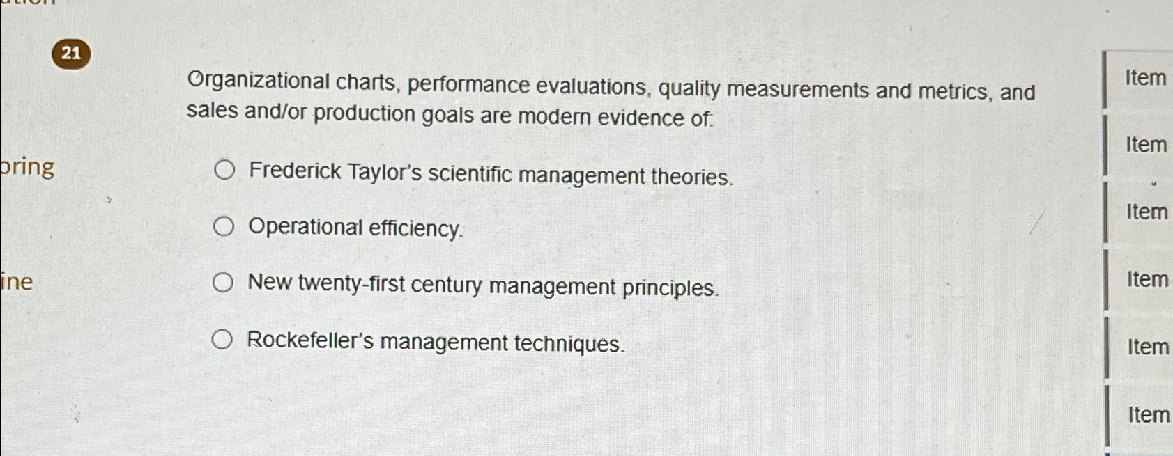 Solved 21 ﻿Organizational charts, performance evaluations, | Chegg.com