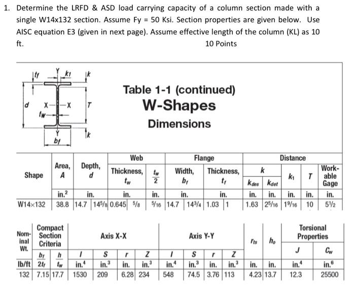 Solved 1. Determine the LRFD & ASD load carrying capacity of | Chegg.com