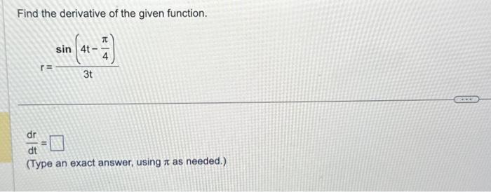 Solved Find the derivative of the given function. | Chegg.com