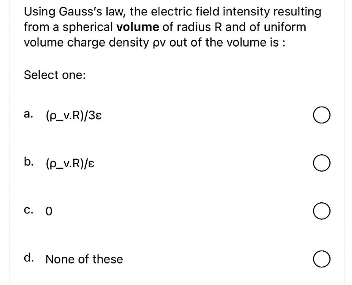 Solved Using Gauss's law, the electric field intensity | Chegg.com