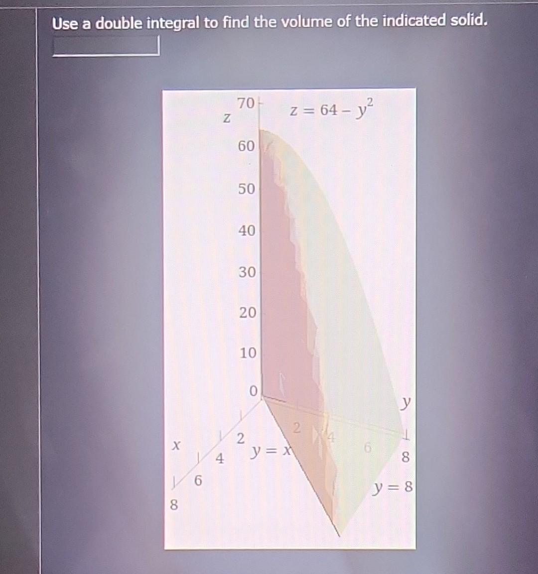 Solved Use a double integral to find the volume of the | Chegg.com