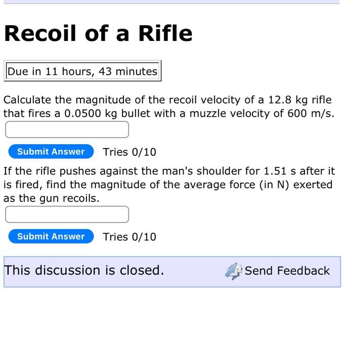 Solved Calculate the magnitude of the recoil velocity of a | Chegg.com