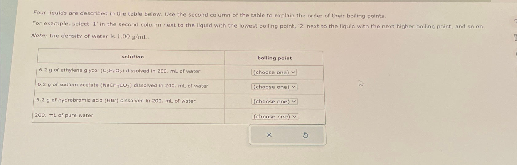 Solved Four liquids are described in the table below. Use | Chegg.com