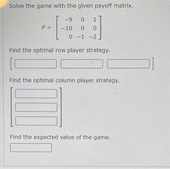 Solved Solve the game with the given payoff matrix. | Chegg.com