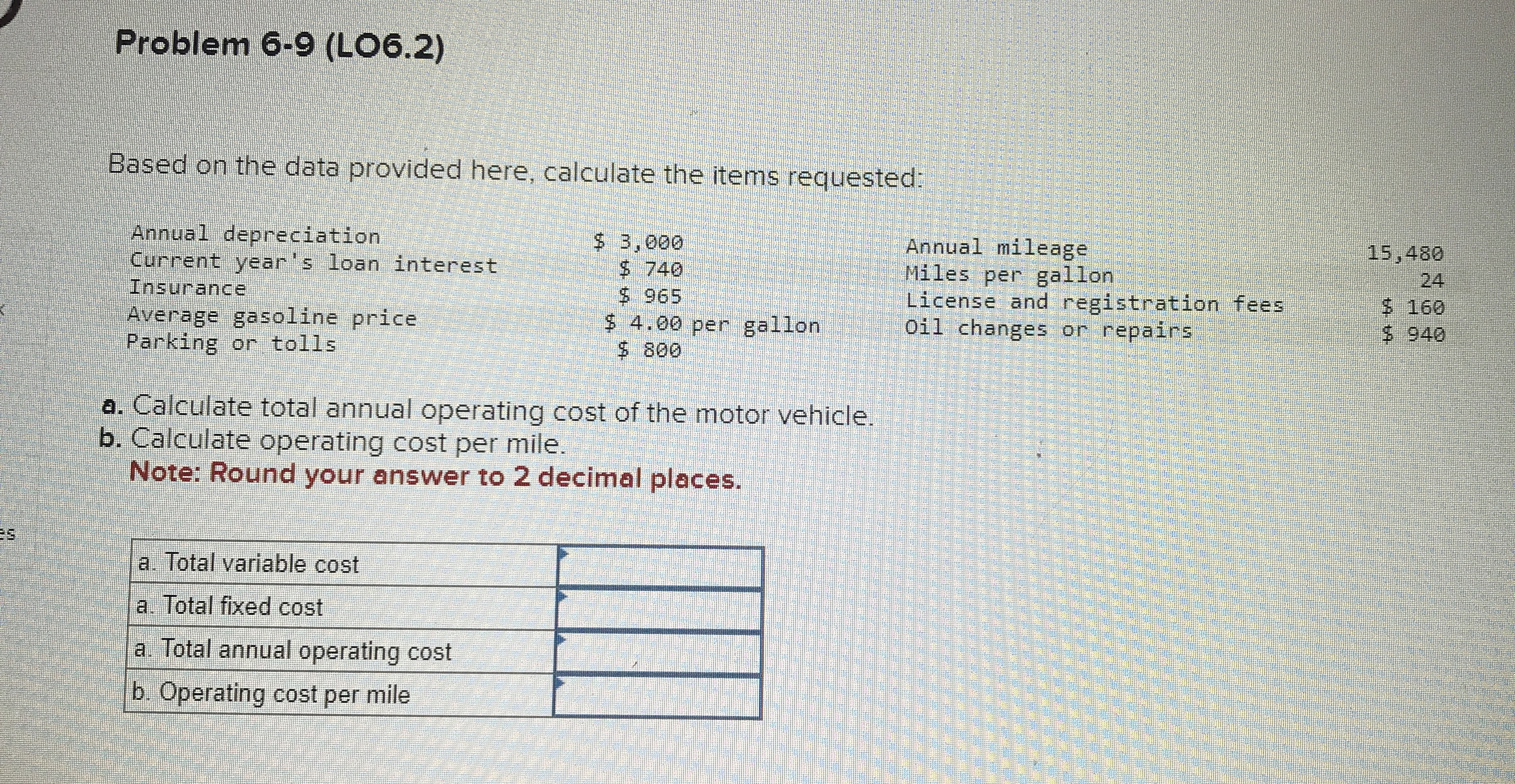 Solved Problem 6-9 (LO6.2)Based on the data provided here, | Chegg.com