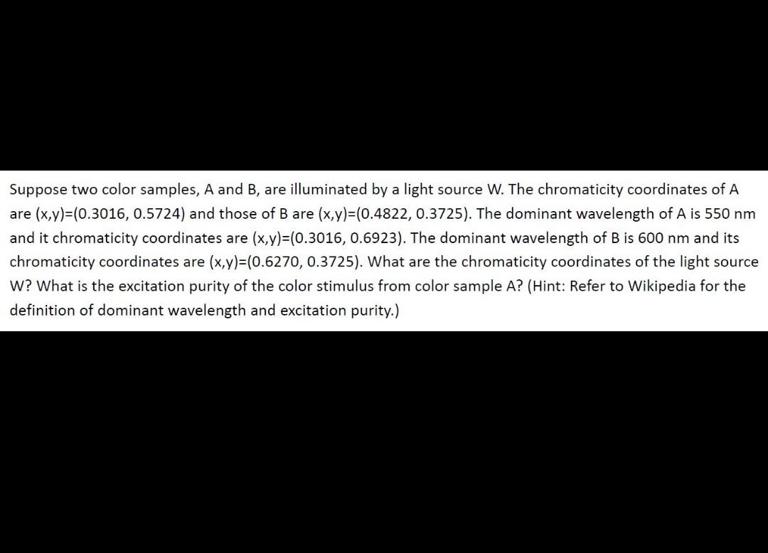 Solved Suppose two color samples, A and B, are illuminated | Chegg.com