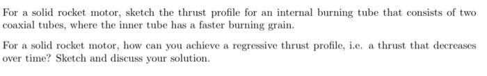 Solved For a solid rocket motor, sketch the thrust profile | Chegg.com