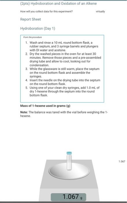 Solved (2pts) Hydroboration and Oxidation of an Alkene How | Chegg.com