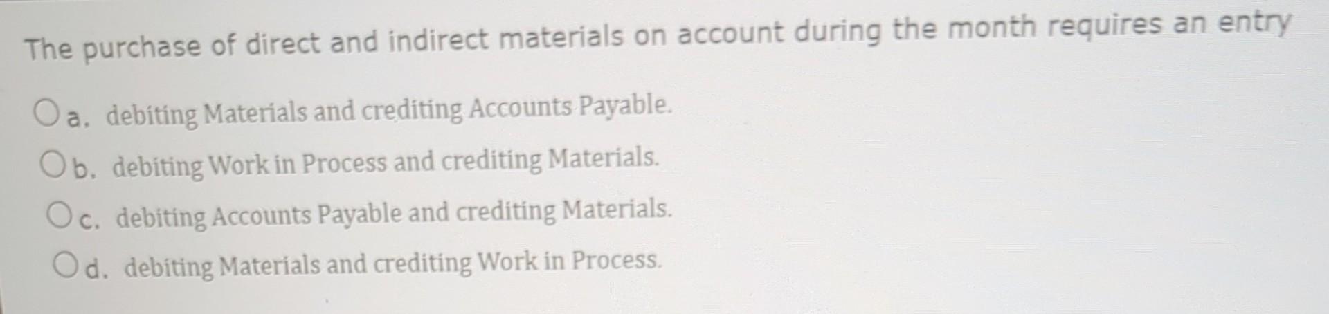Solved The purchase of direct and indirect materials on | Chegg.com