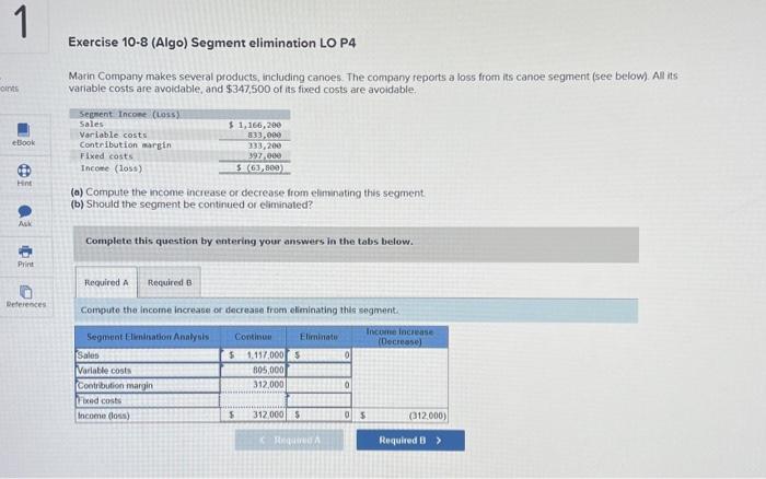 Solved Exercise 10-8 (Algo) Segment elimination LO P4 Marin | Chegg.com