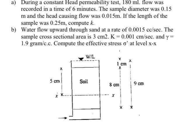 Solved a) During a constant Head permeability test, 180 ml. | Chegg.com